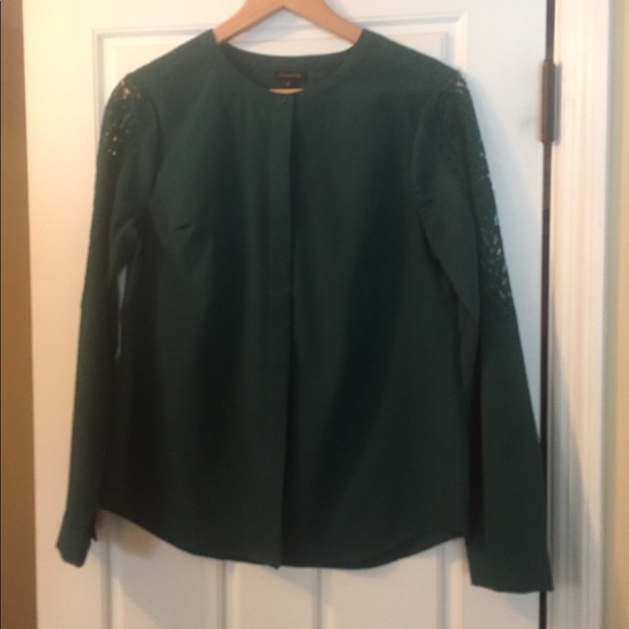Talbots | Tops | Talbots Green Longsleeved Blouse With Lace | Poshmark